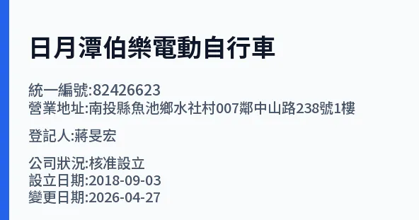 日月潭伯樂電動自行車的照片-統編 82426623(南投縣) 公司登記資料與營業項目詳細圖表