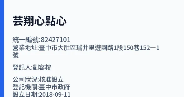 芸翔心點心的照片-統編 82427101(臺中市) 公司登記資料與營業項目詳細圖表