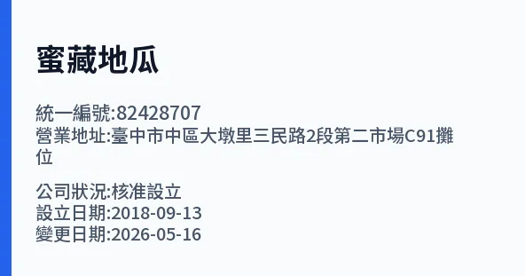 蜜藏地瓜的照片-統編 82428707(臺中市) 公司登記資料與營業項目詳細圖表