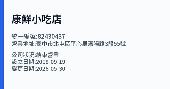 康鮮小吃店的照片-統編 82430437(臺中市) 公司登記資料與營業項目詳細圖表