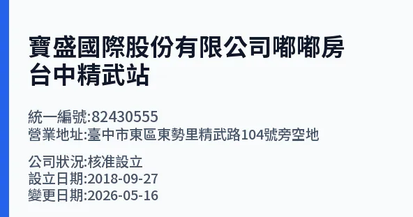 寶盛國際股份有限公司嘟嘟房台中精武站的照片-統編 82430555(臺中市) 公司登記資料與營業項目詳細圖表