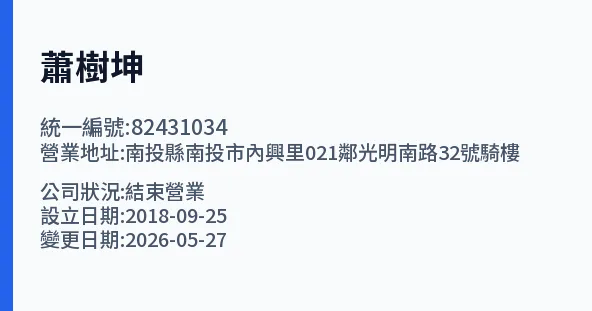 蕭樹坤的照片-統編 82431034(南投縣) 公司登記資料與營業項目詳細圖表
