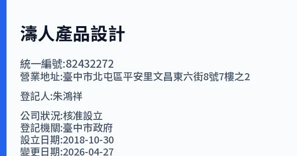 濤人產品設計的照片-統編 82432272(臺中市) 公司登記資料與營業項目詳細圖表