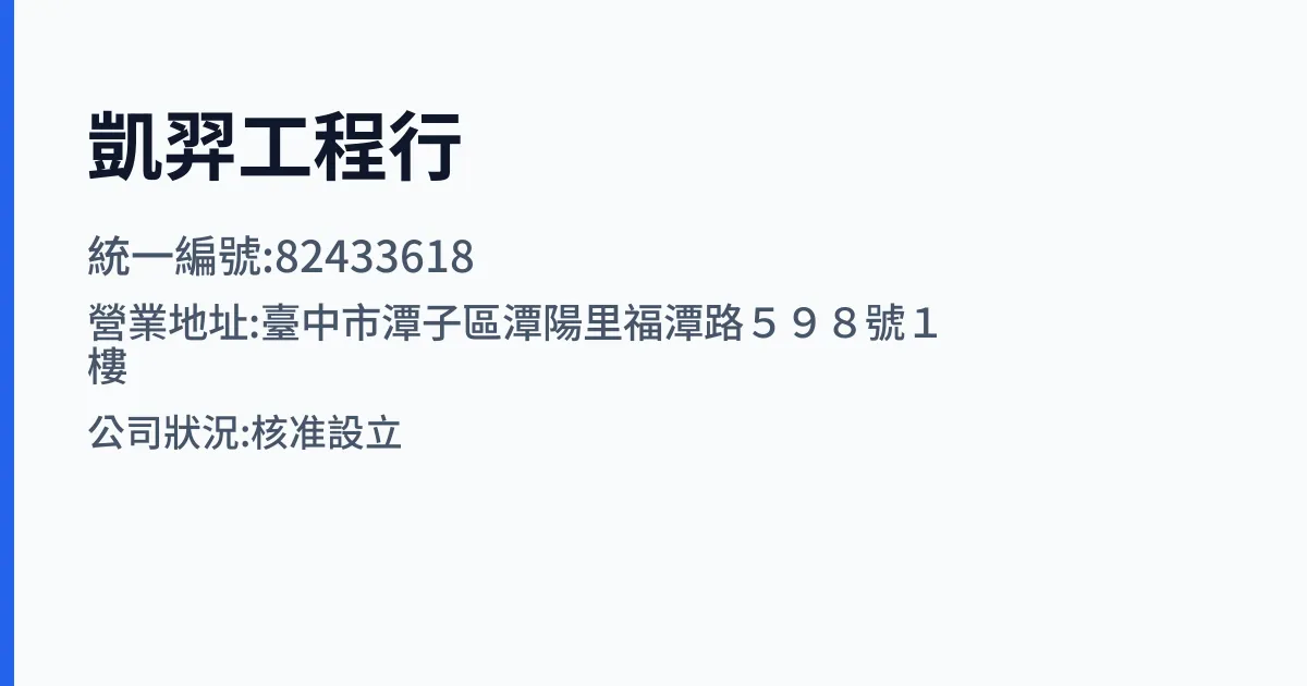 凱羿工程行 - 統編 82433618(臺中市) 公司登記資料與營業項目詳細圖表