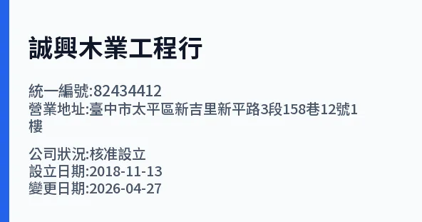 誠興木業工程行的照片-統編 82434412(臺中市) 公司登記資料與營業項目詳細圖表