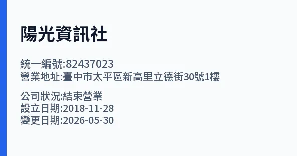 陽光資訊社的照片-統編 82437023(臺中市) 公司登記資料與營業項目詳細圖表