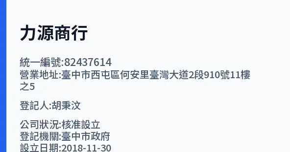力源商行的照片-統編 82437614(臺中市) 公司登記資料與營業項目詳細圖表