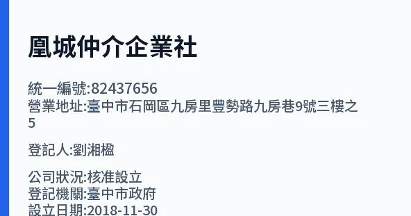 凰城仲介企業社的照片-統編 82437656(臺中市) 公司登記資料與營業項目詳細圖表