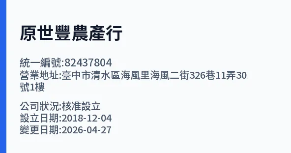原世豐農產行的照片-統編 82437804(臺中市) 公司登記資料與營業項目詳細圖表
