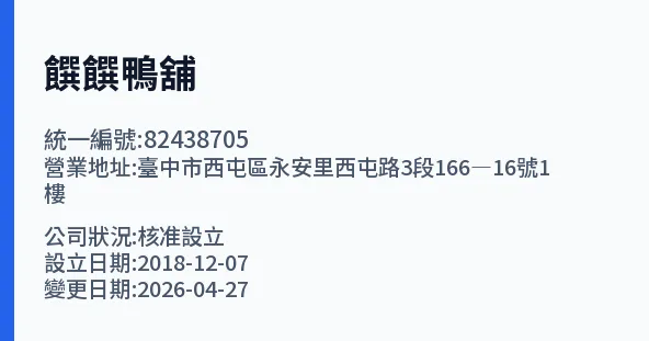 饌饌鴨舖的照片-統編 82438705(臺中市) 公司登記資料與營業項目詳細圖表