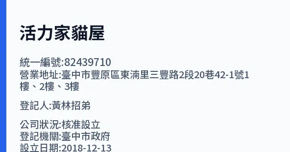 活力家貓屋的照片-統編 82439710(臺中市) 公司登記資料與營業項目詳細圖表