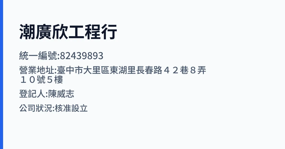 潮廣欣工程行 - 統編 82439893(臺中市) 公司登記資料與營業項目詳細圖表