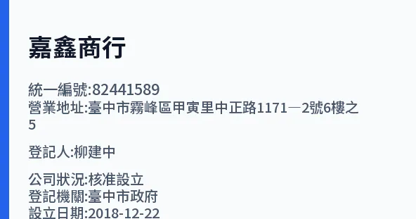 嘉鑫商行的照片-統編 82441589(臺中市) 公司登記資料與營業項目詳細圖表