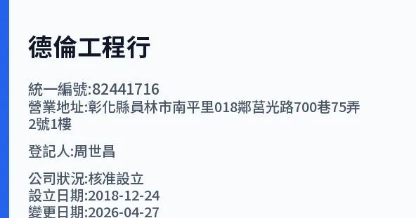德倫工程行的照片-統編 82441716(彰化縣) 公司登記資料與營業項目詳細圖表