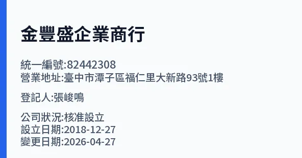 金豐盛企業商行的照片-統編 82442308(臺中市) 公司登記資料與營業項目詳細圖表