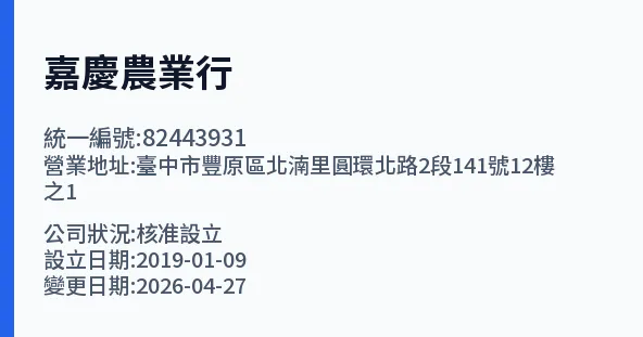 嘉慶農業行的照片-統編 82443931(臺中市) 公司登記資料與營業項目詳細圖表