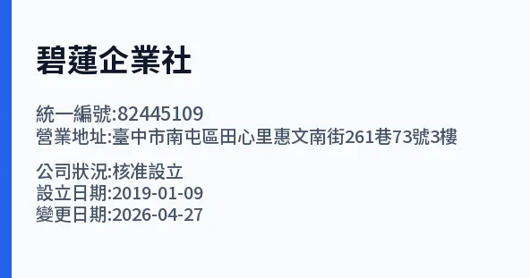碧蓮企業社的照片-統編 82445109(臺中市) 公司登記資料與營業項目詳細圖表