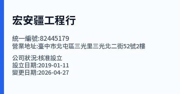 宏安疆工程行的照片-統編 82445179(臺中市) 公司登記資料與營業項目詳細圖表
