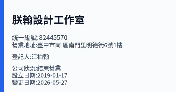 朕翰設計工作室的照片-統編 82445570(臺中市) 公司登記資料與營業項目詳細圖表