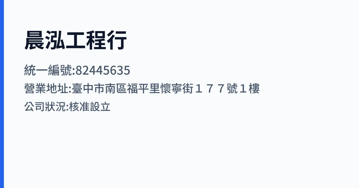 晨泓工程行 - 統編 82445635(臺中市) 公司登記資料與營業項目詳細圖表