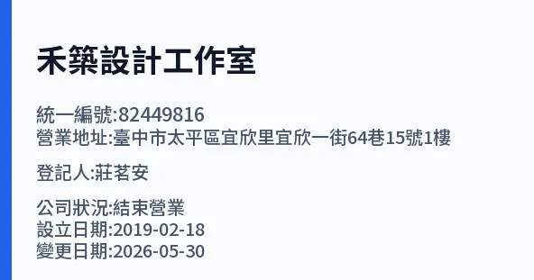 禾築設計工作室的照片-統編 82449816(臺中市) 公司登記資料與營業項目詳細圖表
