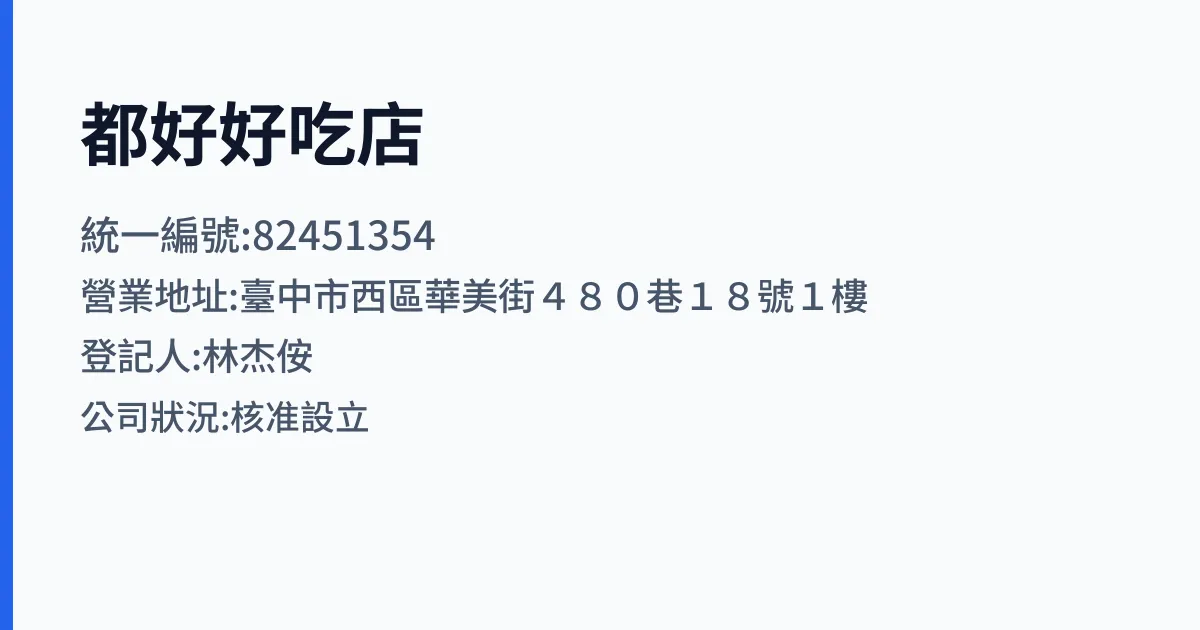 都好好吃店 - 統編 82451354(臺中市) 公司登記資料與營業項目詳細圖表