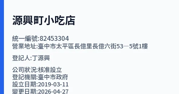 源興町小吃店的照片-統編 82453304(臺中市) 公司登記資料與營業項目詳細圖表