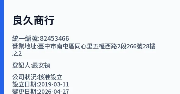 良久商行的照片-統編 82453466(臺中市) 公司登記資料與營業項目詳細圖表