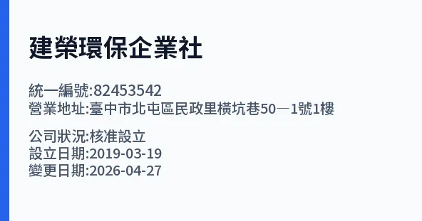 建榮環保企業社的照片-統編 82453542(臺中市) 公司登記資料與營業項目詳細圖表