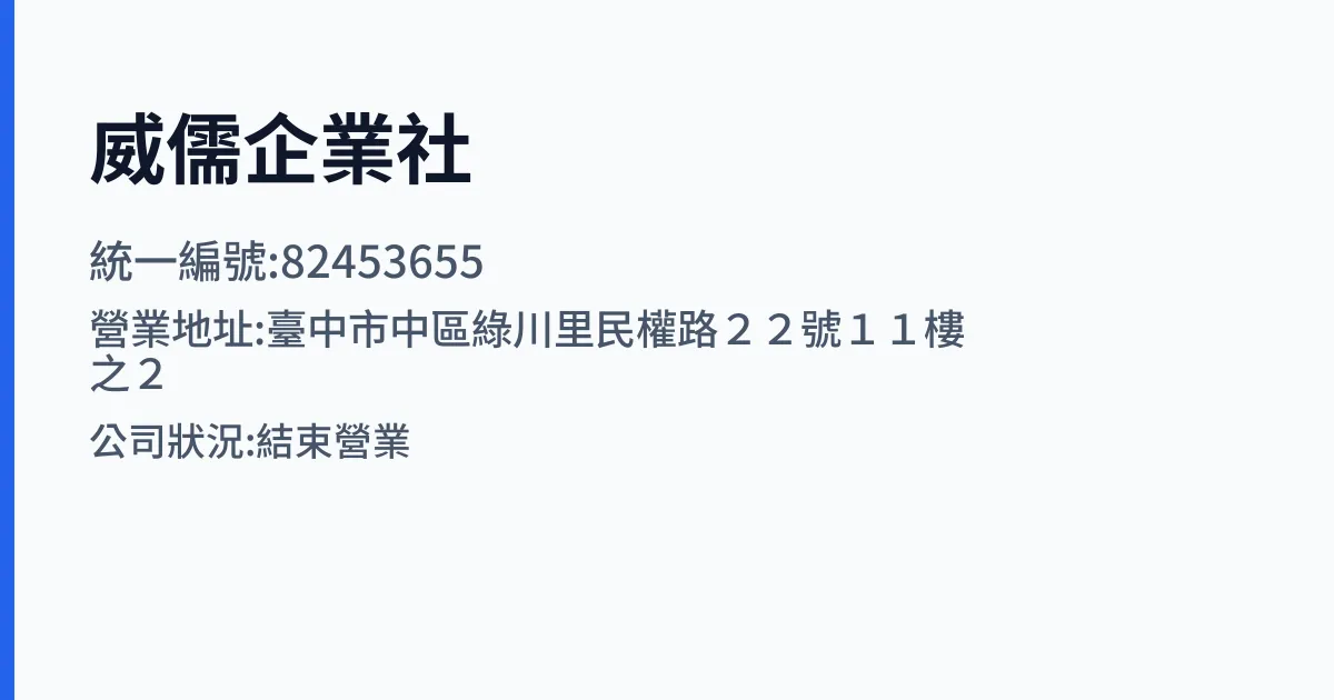 威儒企業社 - 統編 82453655(臺中市) 公司登記資料與營業項目詳細圖表