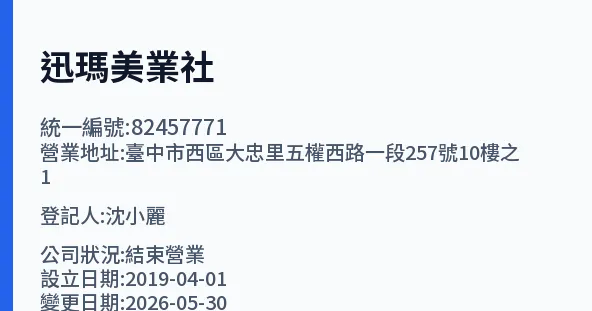 迅瑪美業社的照片-統編 82457771(臺中市) 公司登記資料與營業項目詳細圖表