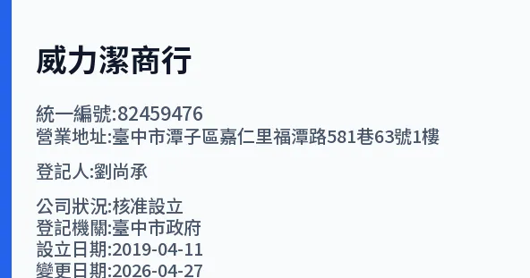 威力潔商行的照片-統編 82459476(臺中市) 公司登記資料與營業項目詳細圖表