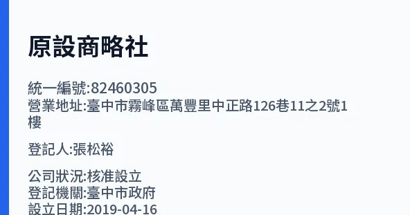 原設商略社的照片-統編 82460305(臺中市) 公司登記資料與營業項目詳細圖表