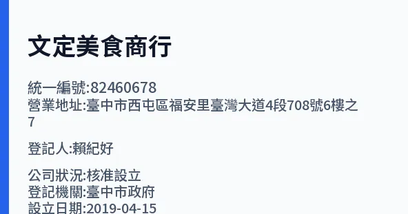 文定美食商行的照片-統編 82460678(臺中市) 公司登記資料與營業項目詳細圖表