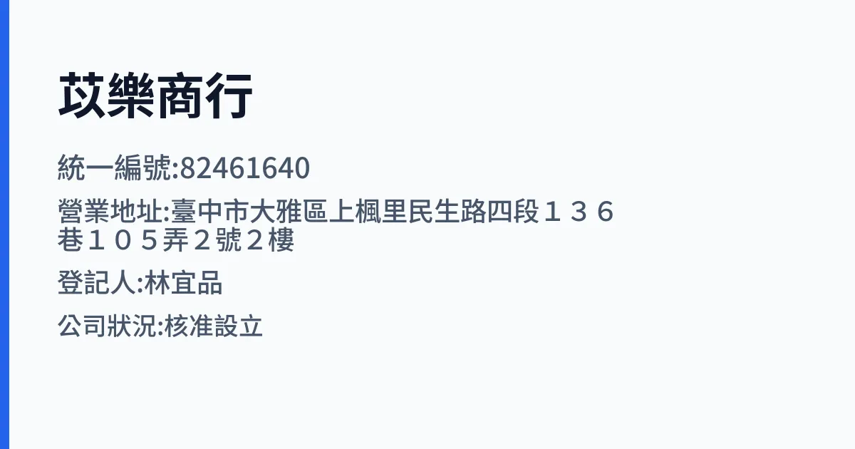 苡樂商行 - 統編 82461640(臺中市) 公司登記資料與營業項目詳細圖表