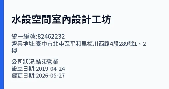 水設空間室內設計工坊的照片-統編 82462232(臺中市) 公司登記資料與營業項目詳細圖表