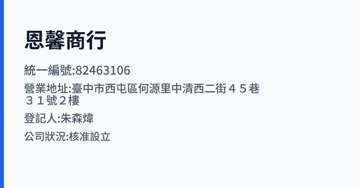 恩馨商行 - 統編 82463106(臺中市) 公司登記資料與營業項目詳細圖表