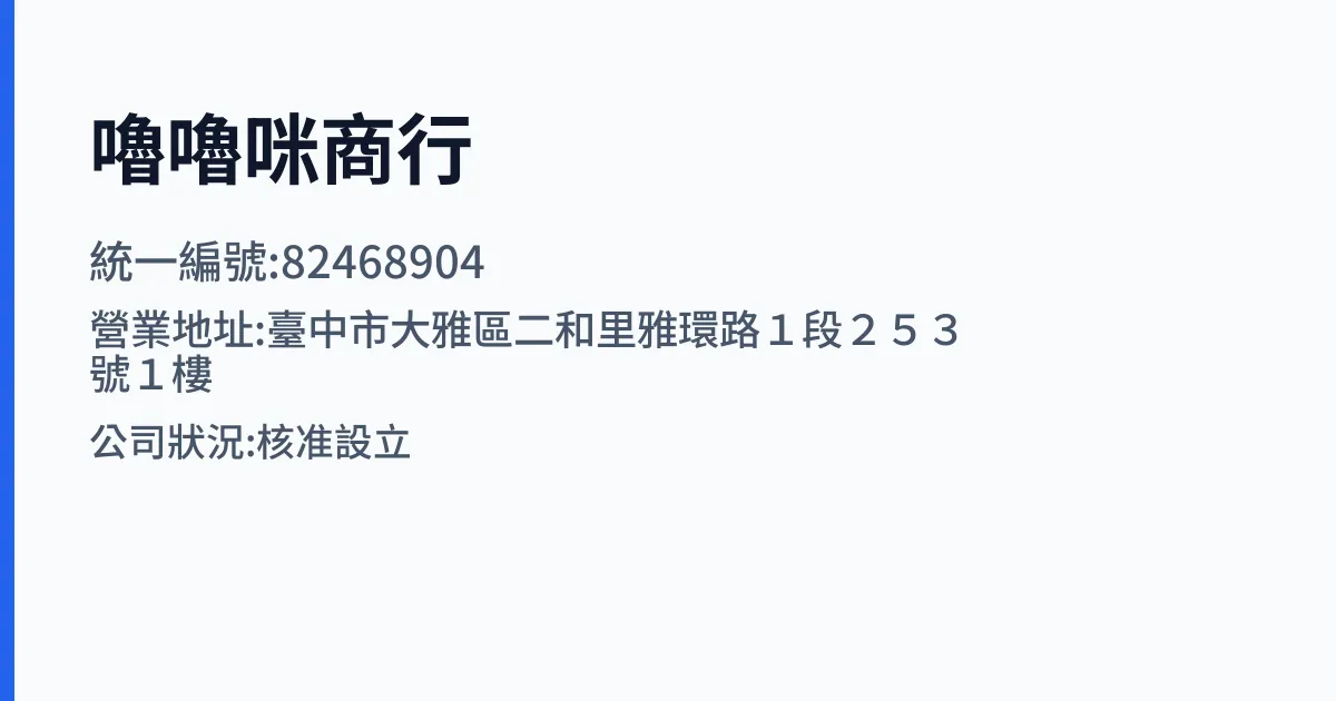 嚕嚕咪商行 - 統編 82468904(臺中市) 公司登記資料與營業項目詳細圖表