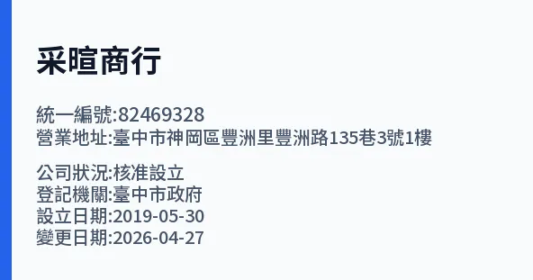 采暄商行的照片-統編 82469328(臺中市) 公司登記資料與營業項目詳細圖表