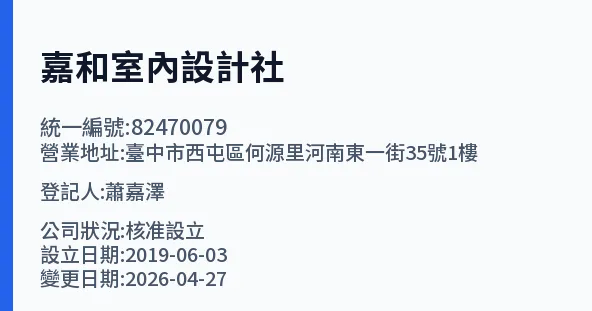 嘉和室內設計社的照片-統編 82470079(臺中市) 公司登記資料與營業項目詳細圖表