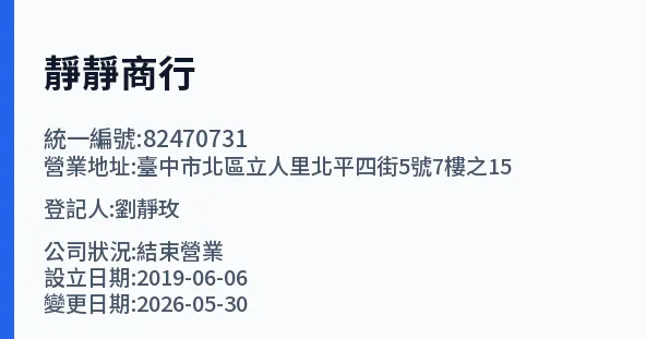 靜靜商行的照片-統編 82470731(臺中市) 公司登記資料與營業項目詳細圖表