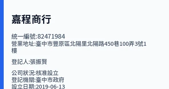 嘉程商行的照片-統編 82471984(臺中市) 公司登記資料與營業項目詳細圖表