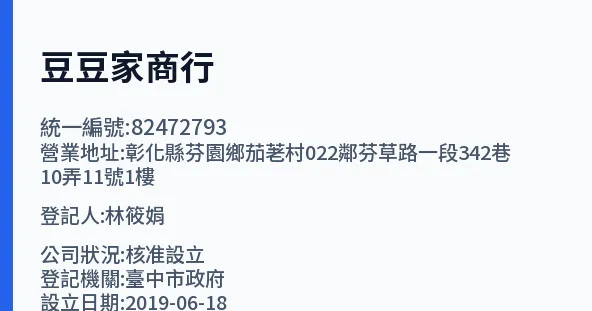 豆豆家商行的照片-統編 82472793(彰化縣) 公司登記資料與營業項目詳細圖表