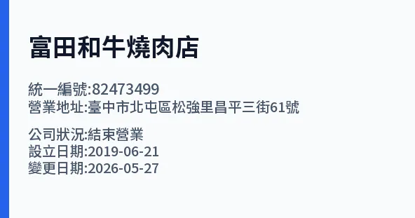 富田和牛燒肉店的照片-統編 82473499(臺中市) 公司登記資料與營業項目詳細圖表