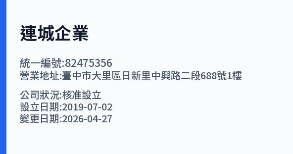 連城企業的照片-統編 82475356(臺中市) 公司登記資料與營業項目詳細圖表