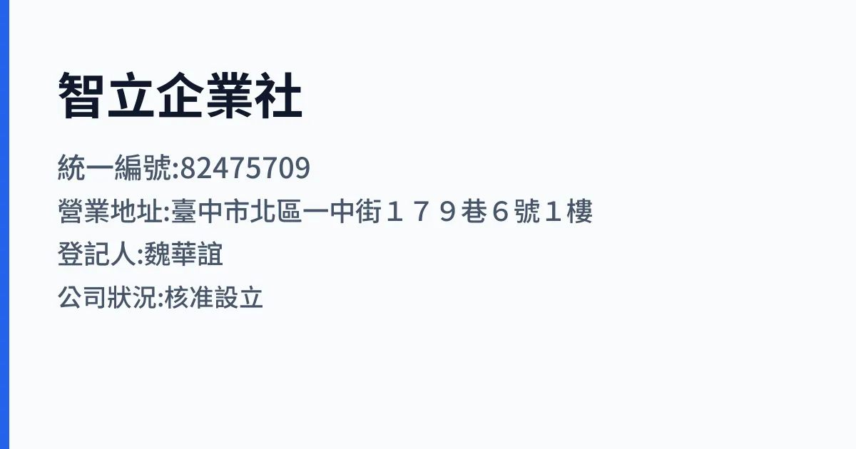 智立企業社 - 統編 82475709(臺中市) 公司登記資料與營業項目詳細圖表