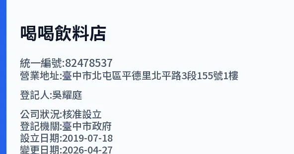 喝喝飲料店的照片-統編 82478537(臺中市) 公司登記資料與營業項目詳細圖表