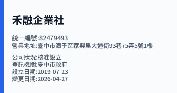 禾融企業社的照片-統編 82479493(臺中市) 公司登記資料與營業項目詳細圖表