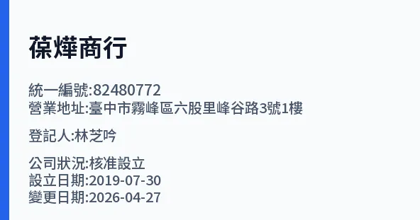 葆燁商行的照片-統編 82480772(臺中市) 公司登記資料與營業項目詳細圖表