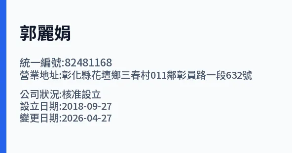 郭麗娟的照片-統編 82481168(彰化縣) 公司登記資料與營業項目詳細圖表